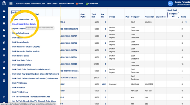 Export sales orders – Cin7 Omni Help Center