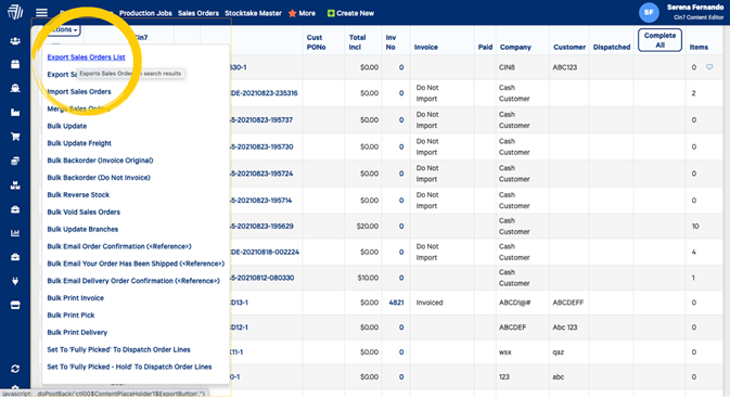 Export sales orders – Cin7 Omni Help Center
