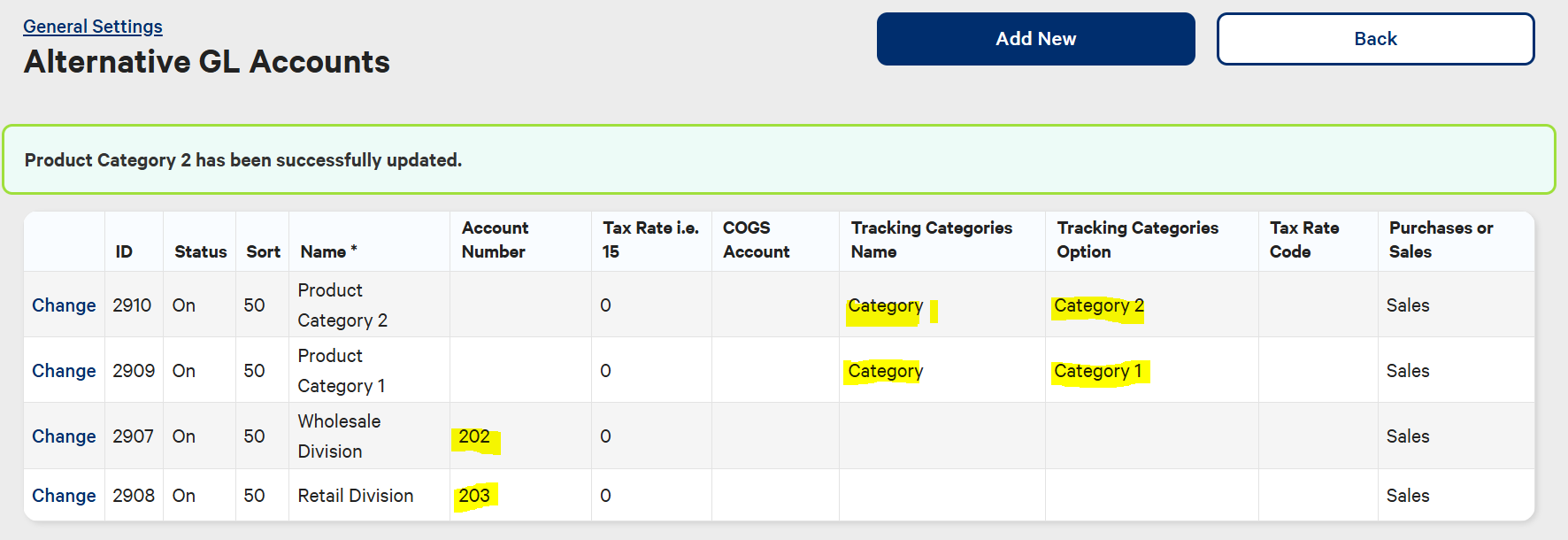Allow two tracking categories (alternative GL accounts) for Sales ...