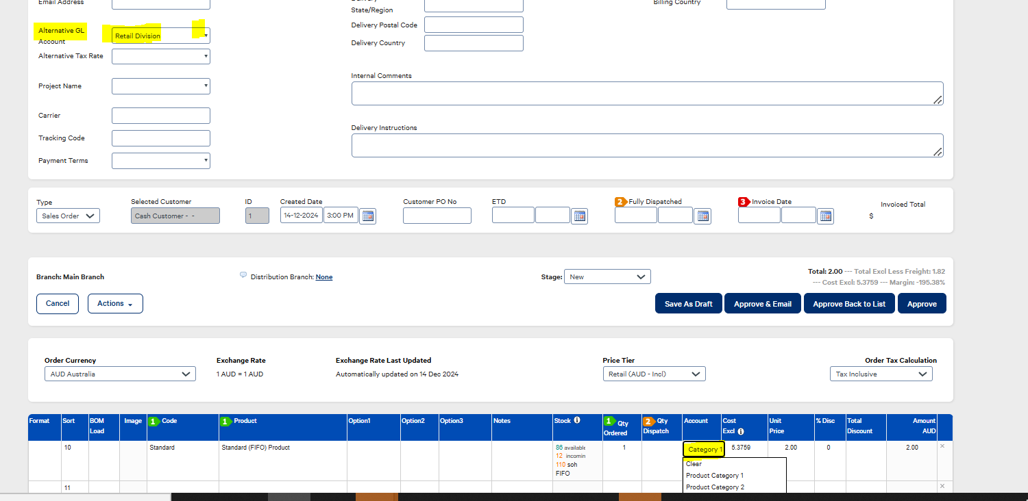 Allow two tracking categories (alternative GL accounts) for Sales ...